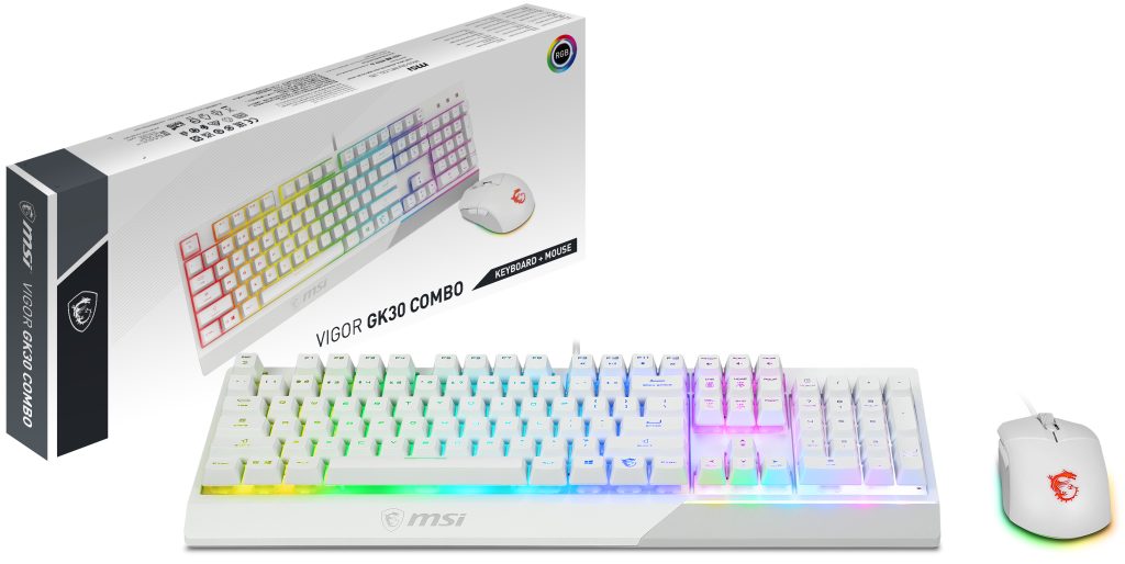 MSI VIGOR GK30 COMBO WHITE UK RGB MEMchanical Gaming Keyboard + Clutch ...